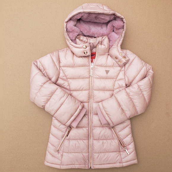Guess | Jackets & Coats | New Guess Kara Pink Long Puffer Hooded Coat ...